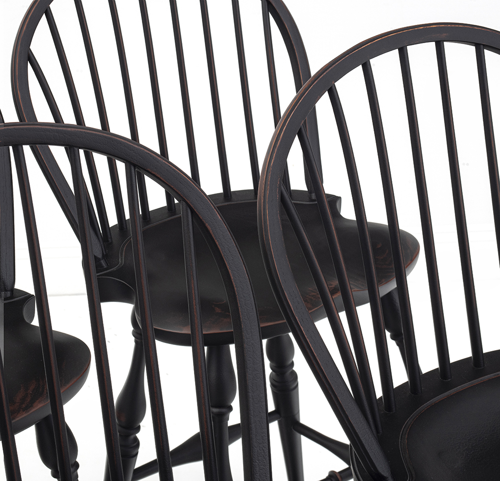 4 Historical Low Bow Back Windsor Stools